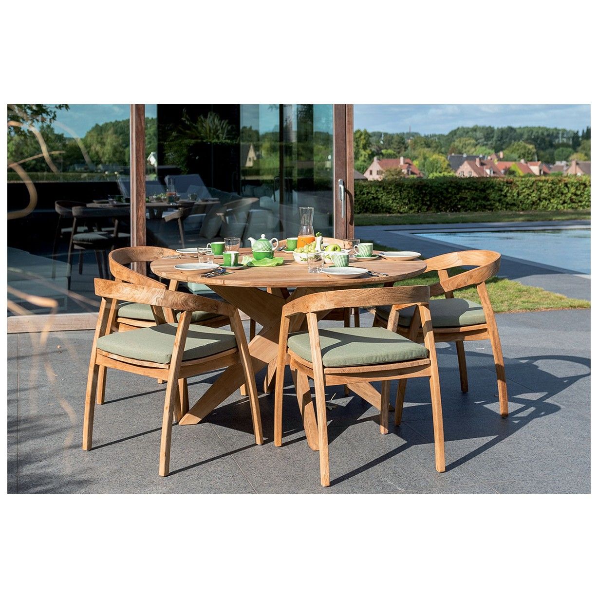 Table de jardin ronde en teck massif 165 cm, Java