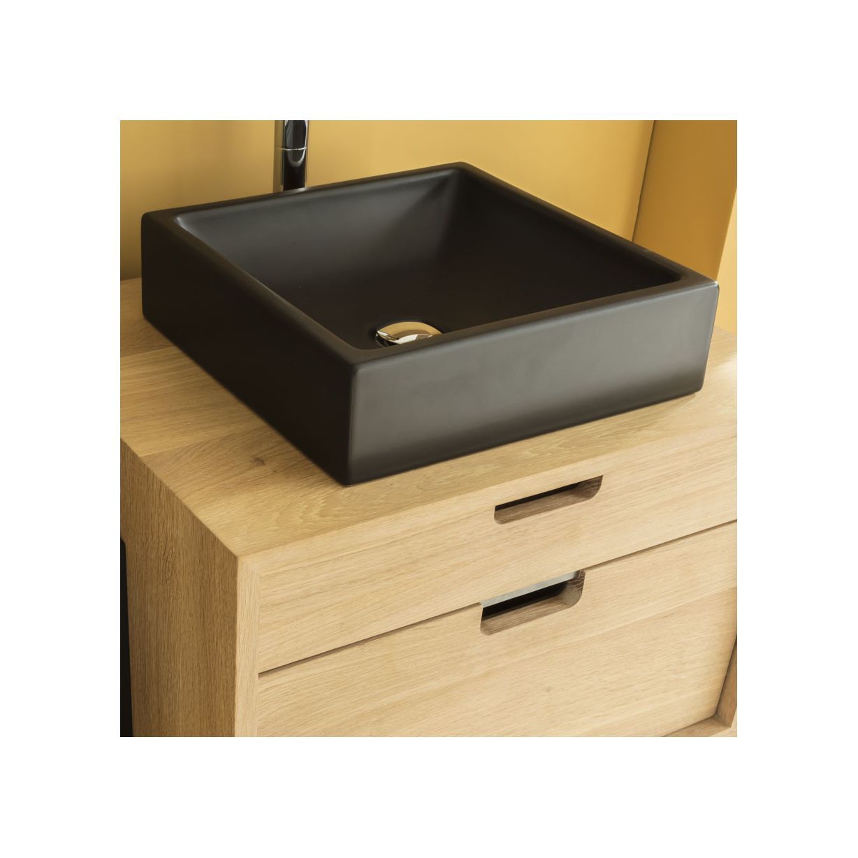 Vasque carrée en céramique noir mat 36,5 cm, modèle Petit Carré